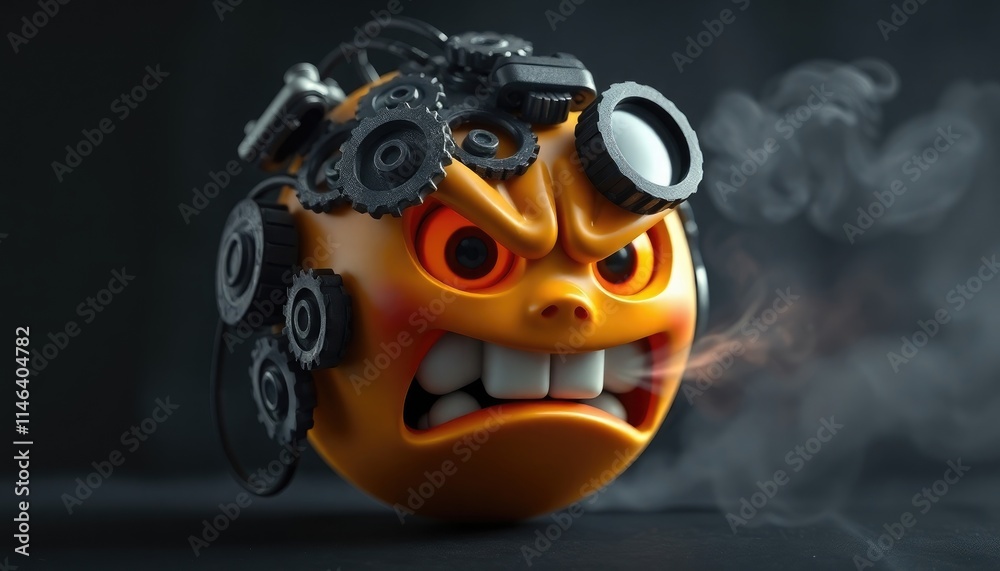 4K HD Wallpapers Mechanical Angry Emoji With Gears And Wires Exposed ...