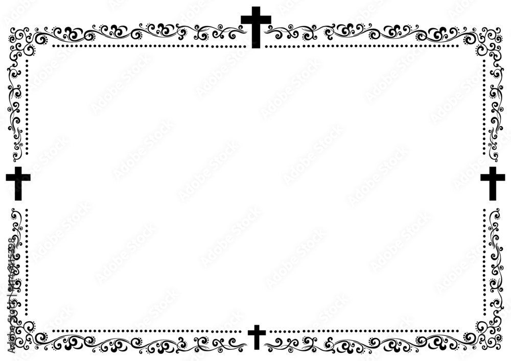 Obituary memorial lettering and floral ornament with cross isolated ...