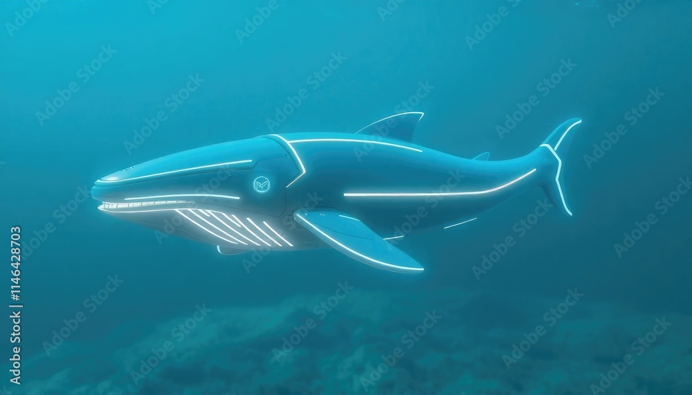4K HD Wallpapers Futuristic Robotic Whale With Glowing Lines, Swimming ...