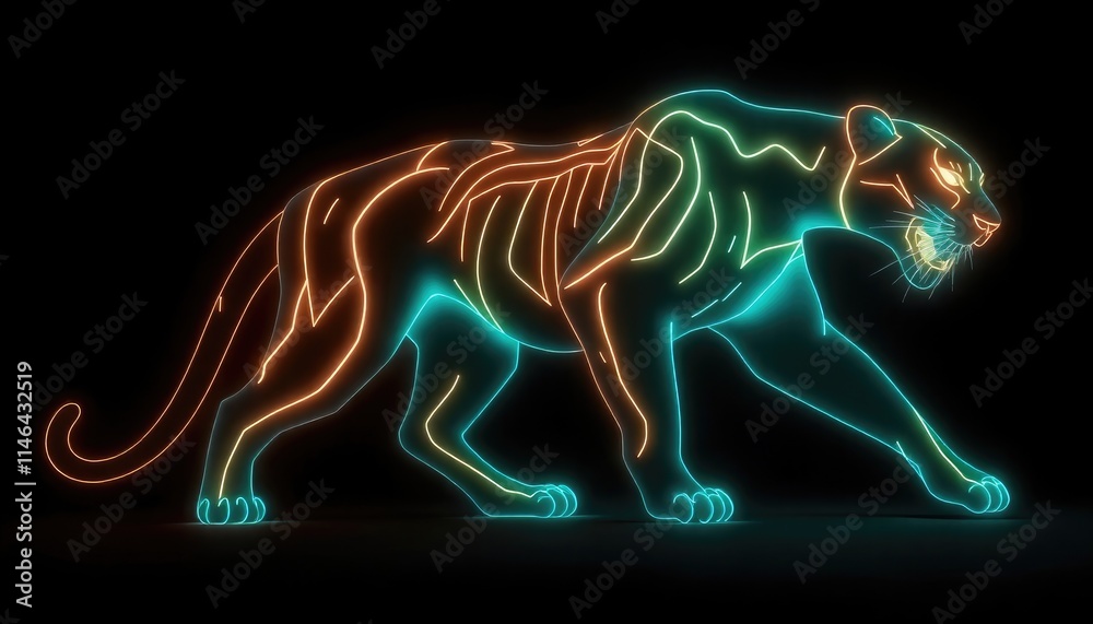 4K HD Wallpapers Massive Glowing Panther With Neon Lines Running Along ...