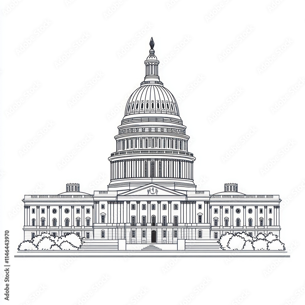 Line drawing of the US Capitol building in Washington, D.C. (1) Stock ...