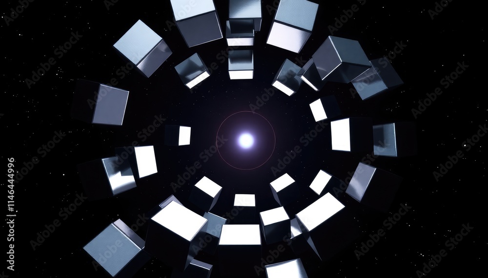 4K HD Wallpapers Abstract Metal Cubes Rotating Around A Glowing Central ...