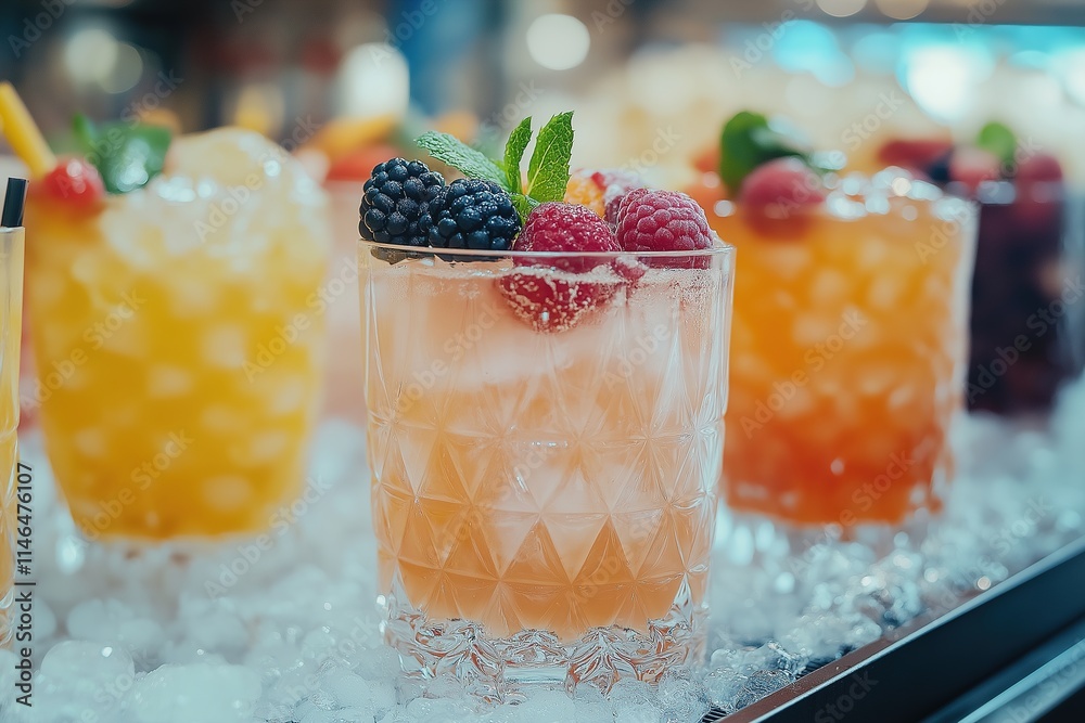 Innovative functional drinks showcasing vibrant colors and fresh ...