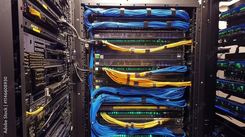 data center server rack with extensive cabling Stock Photo | Adobe Stock