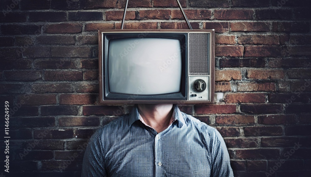 surrealistic portrait of a Man with head Tv box Highlighting ...