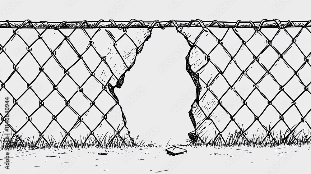 Broken Fence Reveals Passage Between Two Fields in a Rural Setting ...