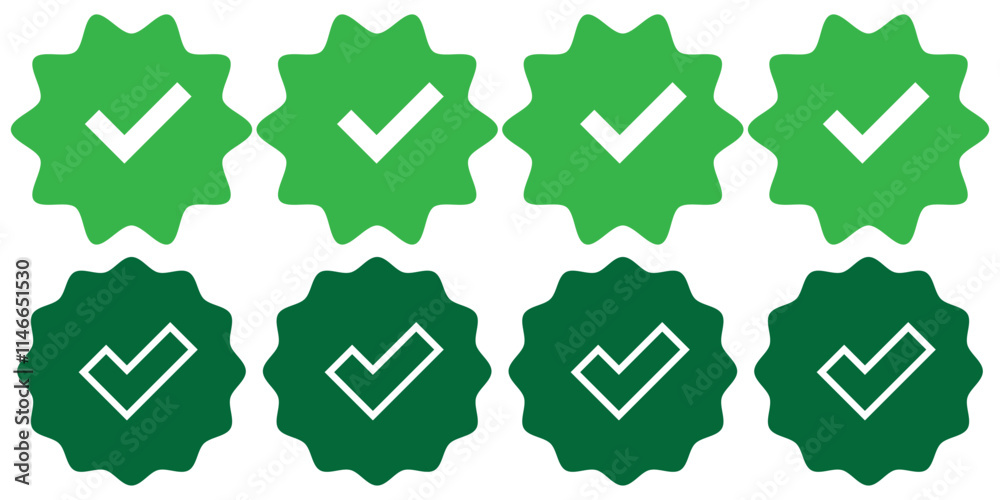 Green check mark icon set. Tick symbol in green color. Hand-drawn ...