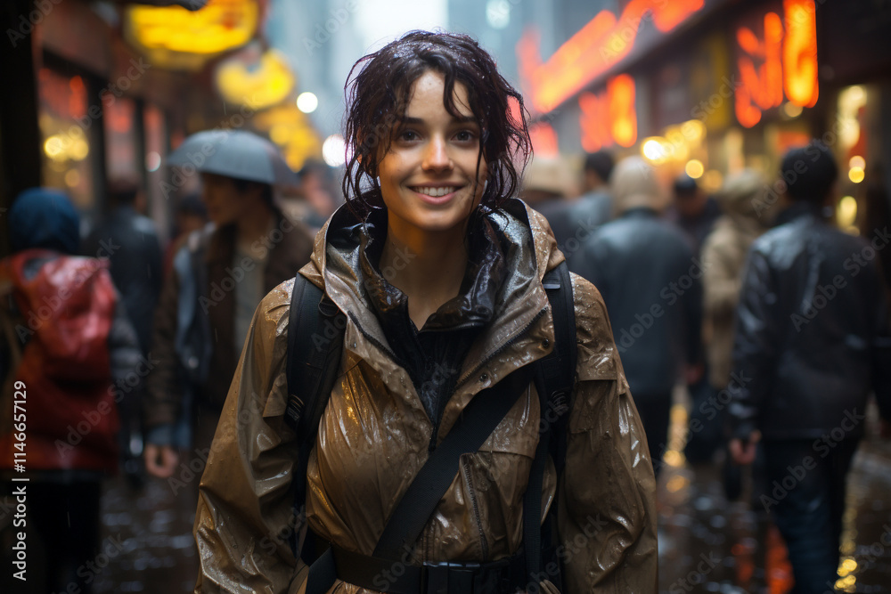 woman urban landscape radiates a lively atmosphere after refreshing ...