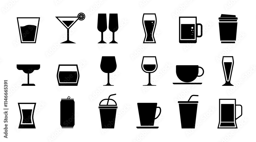Drinks and Beverage Icon set, Isolated Cocktail and Alcohols vector ...