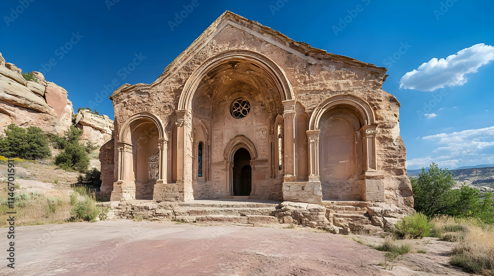 Ethiopian Rock-Cut Church with intricate carvings and rugged terrain ...