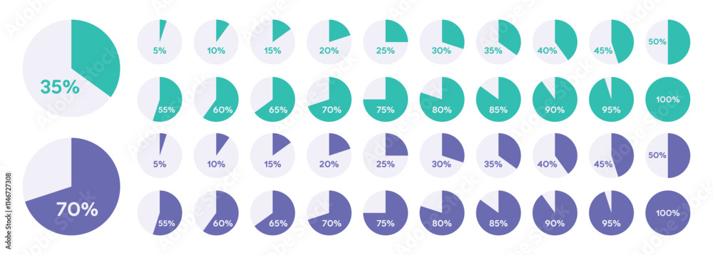 Pie chart, ring percentage diagram collection, loading circle icon ...