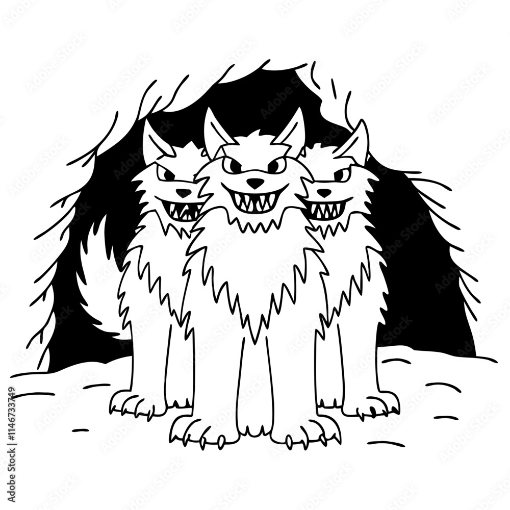 Mythical Cerberus Three-Headed Dog Vector Illustration for Fantasy ...