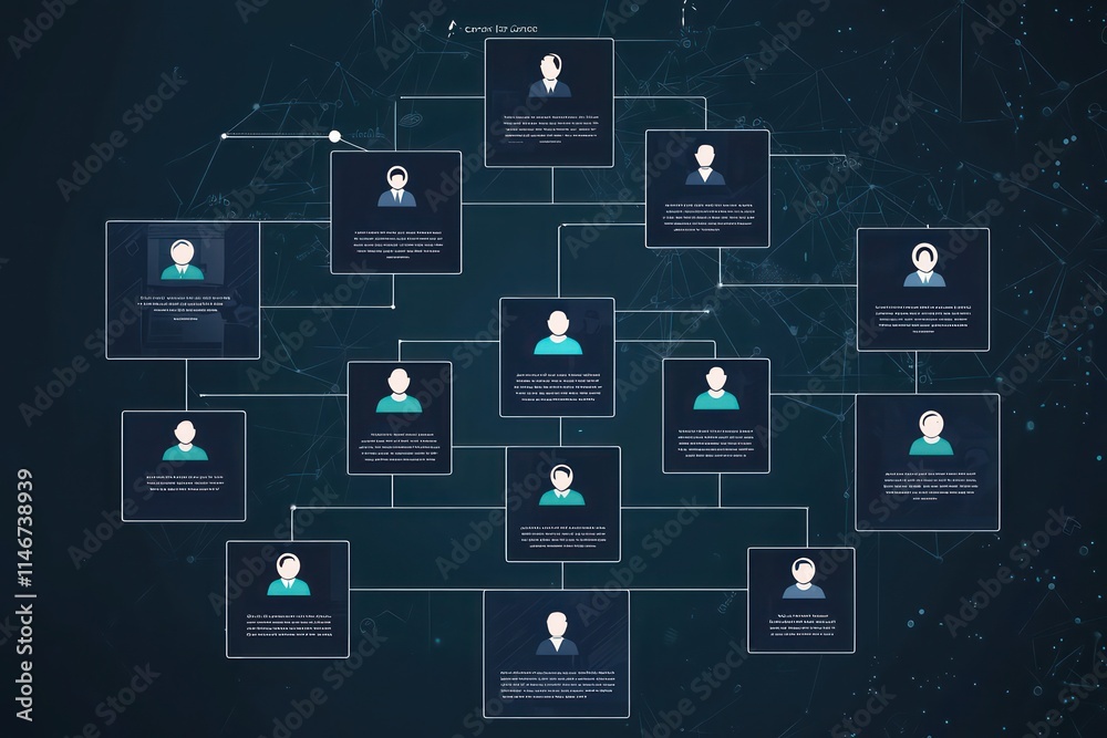Simple company organization hierarchy chart with a dark theme and customizable sections Stock ...