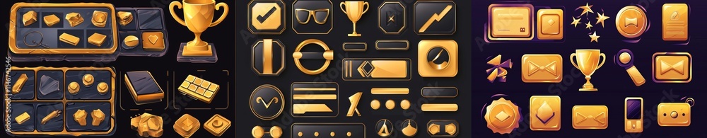 A sleek golden game interface set with buttons, UI, and GUI elements ...