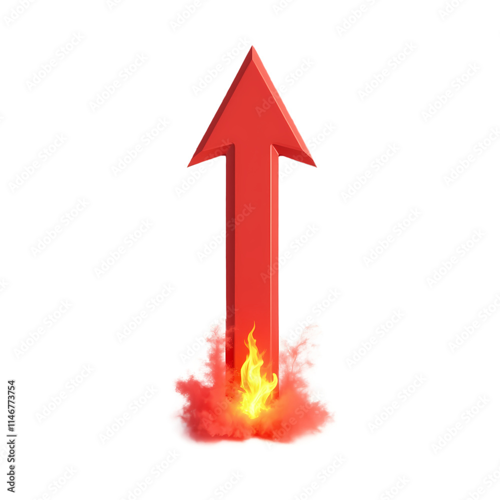 Red Arrow taking off like a rocket with Flames and Smoke isolated with ...