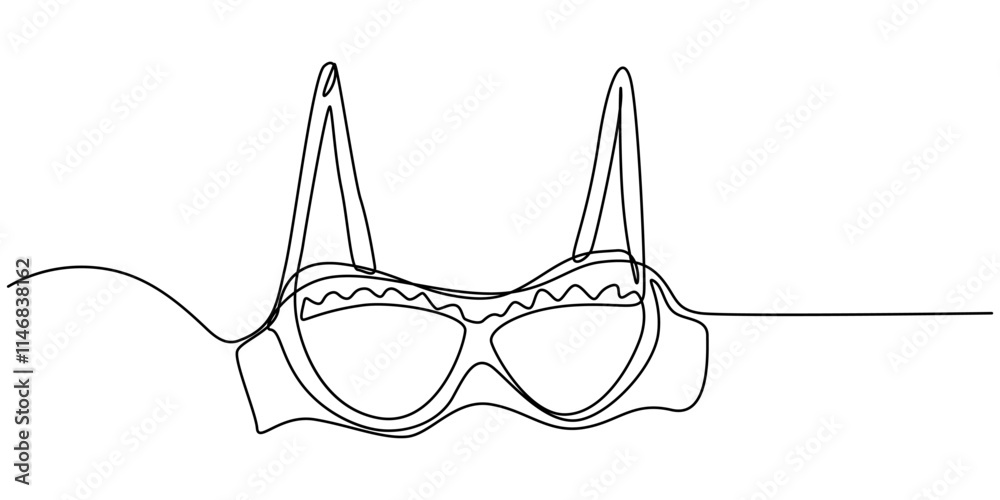 continuous line art of clothes hanger hand and bra, Bathing Suit Bikini Single Line Drawing with ...