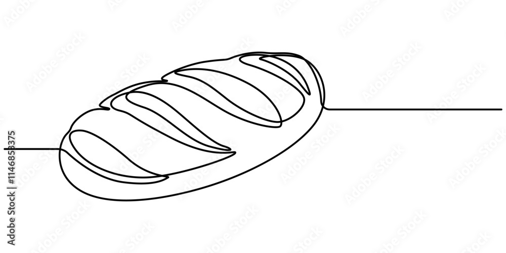 bread one line drawing, One continuous line drawing of long loaf bread ...