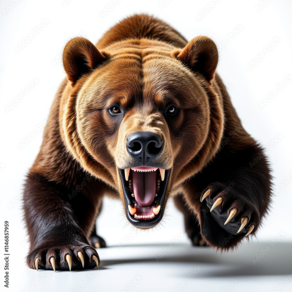 Foto de Stock Ferocious Brown Bear Charges Forward With Teeth Bared and ...