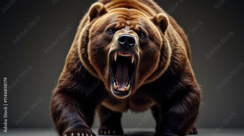 Ferocious Brown Bear Lunging Towards the Camera With Teeth Bared in a Snarl Stock Photo | Adobe ...