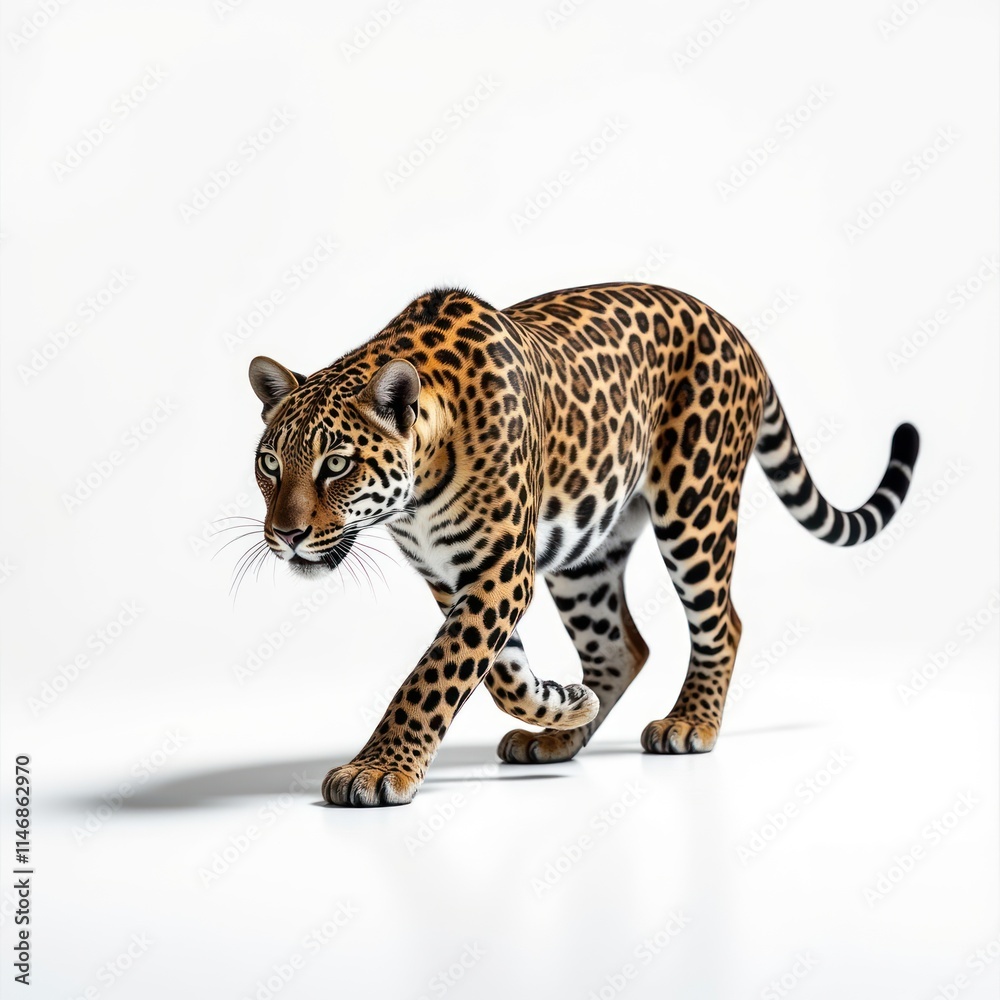 Sleek Leopard Moving Gracefully With Rippling Muscles Across Clean ...