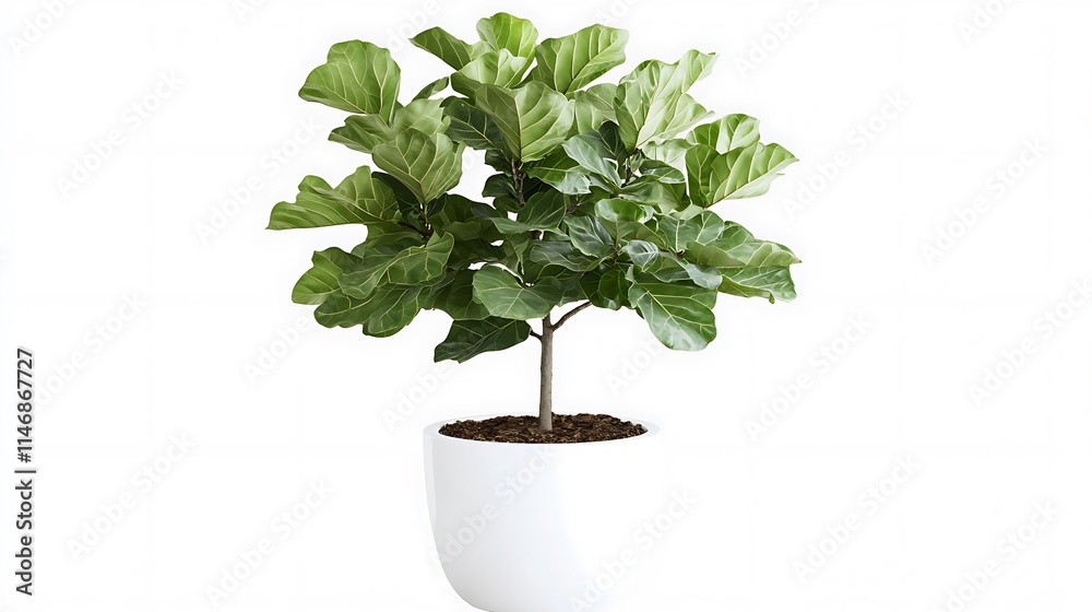 Realistic fiddle-leaf fig tree in white pot, transparent background ...