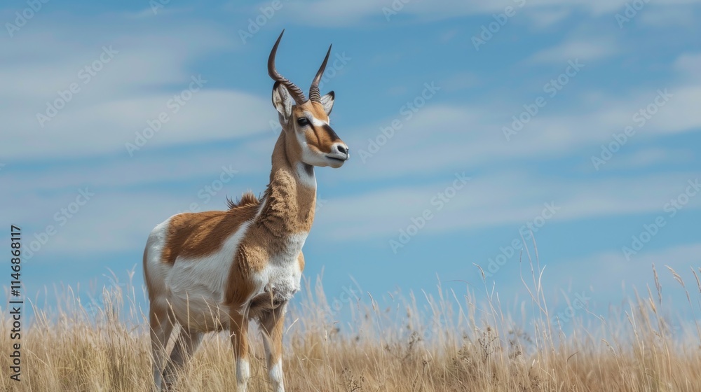 Pronghorn antelope buck standing majestically in native prairie habitat ...