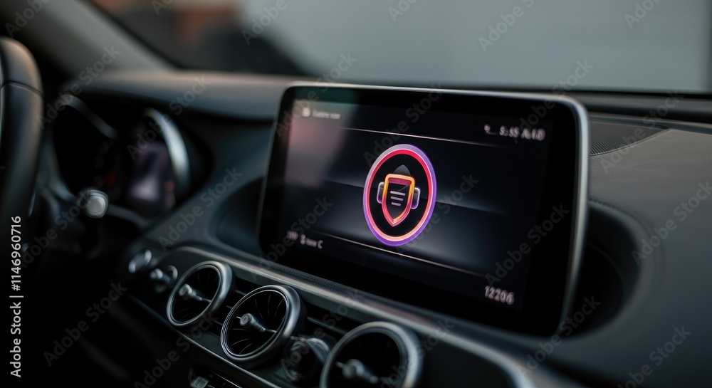 Car dashboard display with navigation icons and settings in modern ...