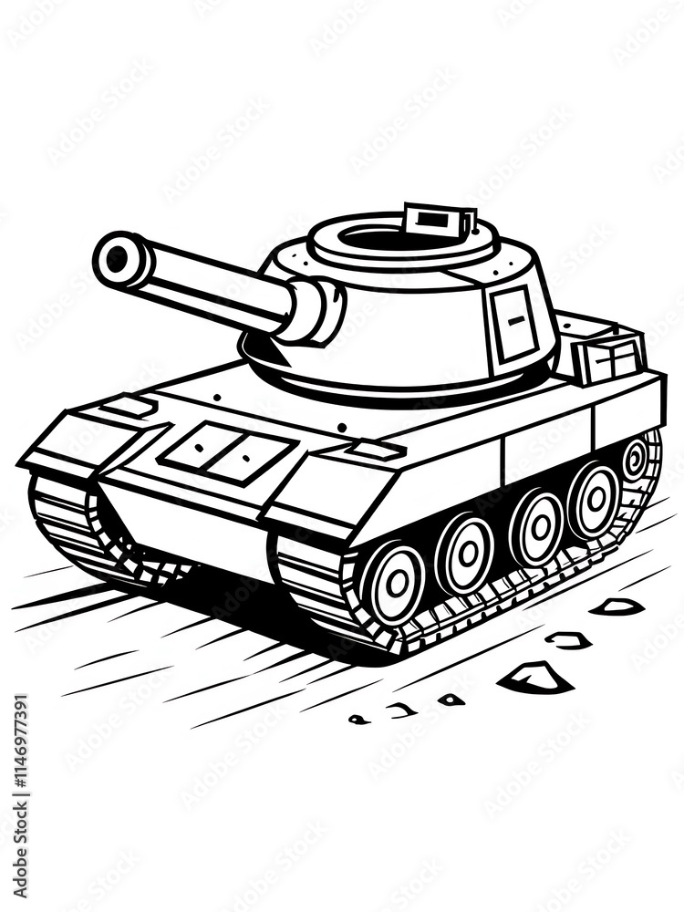 Cartoon military tank outline drawing for kids coloring book pages ...