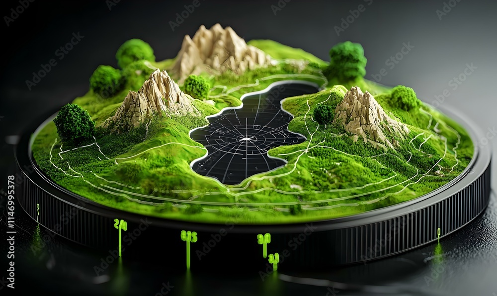 Digital 3d Terrain Map With Enhanced Gis And Geodata Visualization Stock Illustration Adobe Stock