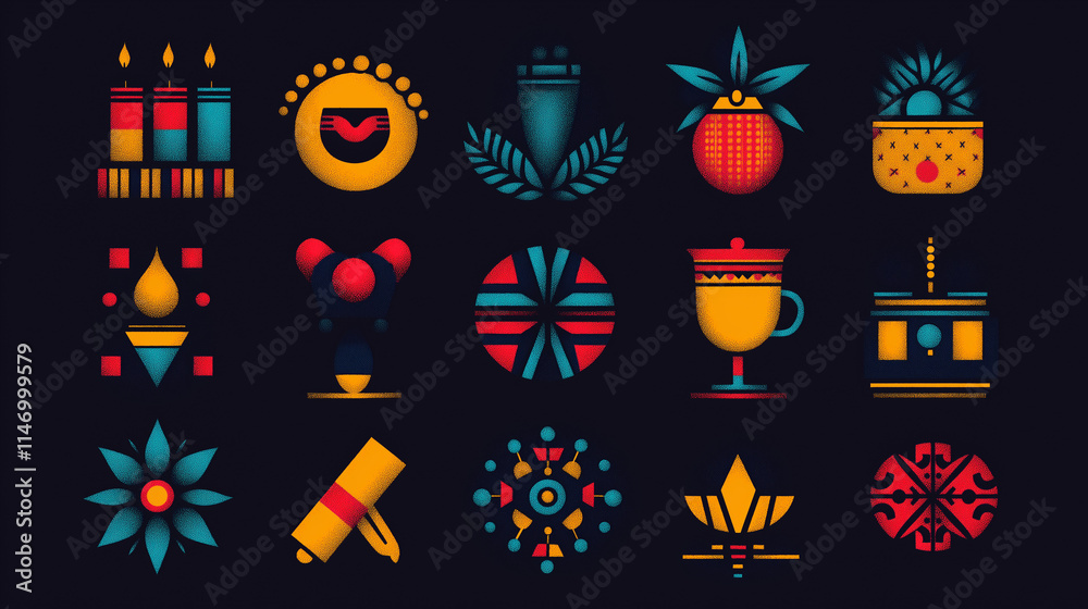 Seven Principles of Kwanzaa. Icons for each principle presented in a ...