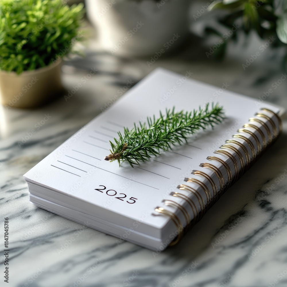 Стоковое фото «Notebook diary 2025. Diary on the table. Calendar 2025 ...