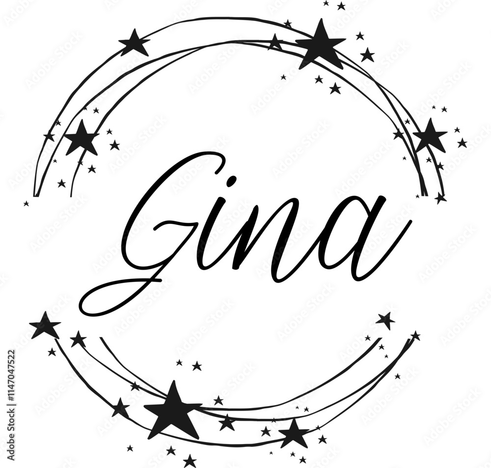 gina - name written between circles and stars, round logo, vector ...