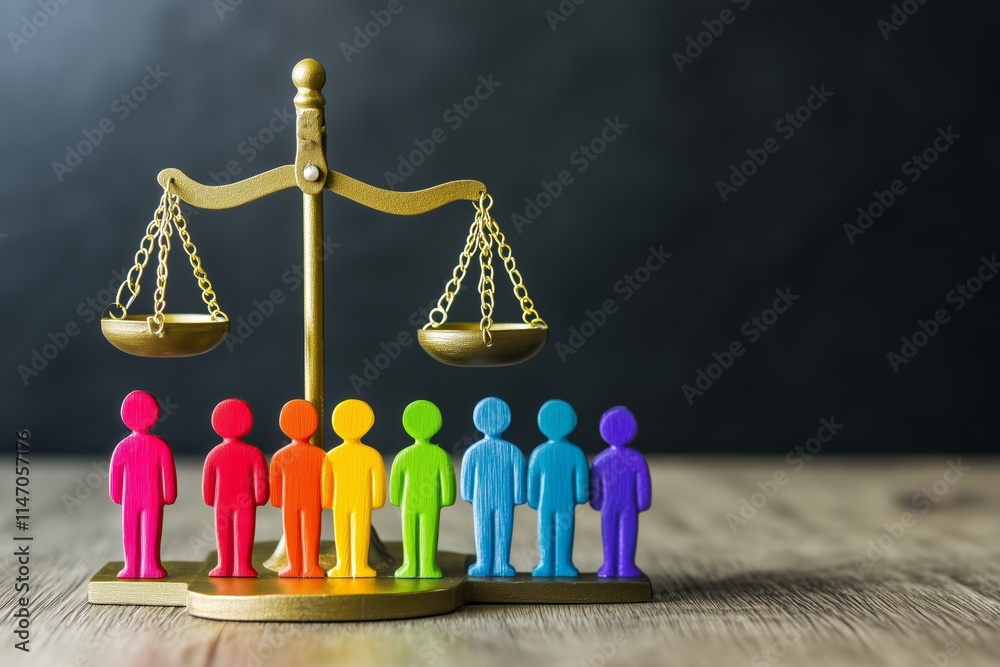 Stockfotot A scale balancing diverse human figures, representing ...