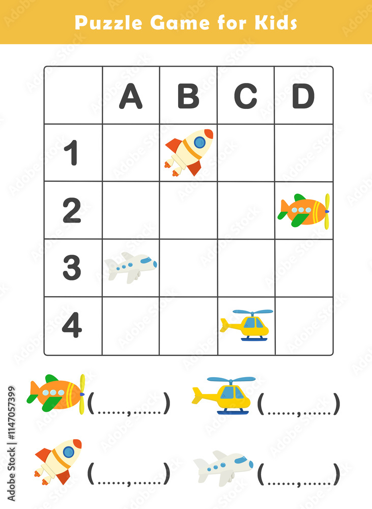 Grid References Worksheet for Kids. Write the coordinates of each ...