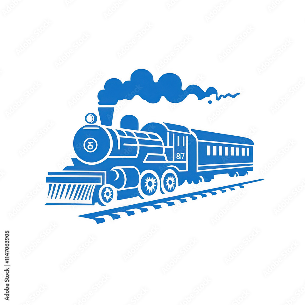 Blue icon of Train isolated on a transparent background Minimalist flat ...