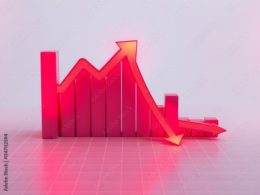 Plummeting Profits: A 3D rendering of a bar graph depicting a sharp ...