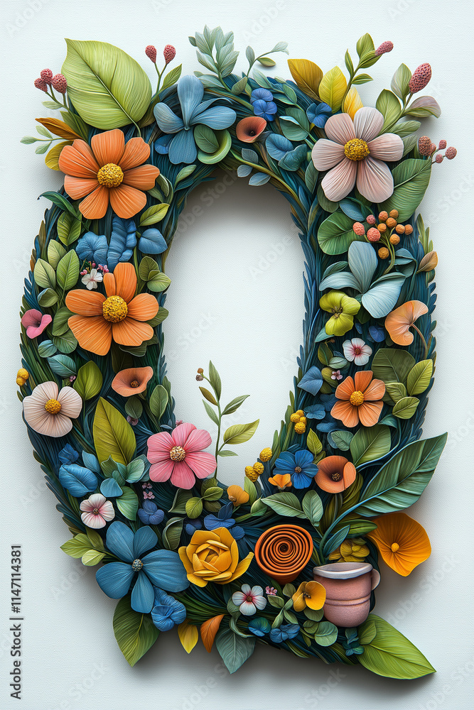 Lettre "Q" de l'Alphabet Décorée avec des Plantes et des Feuilles dans ...