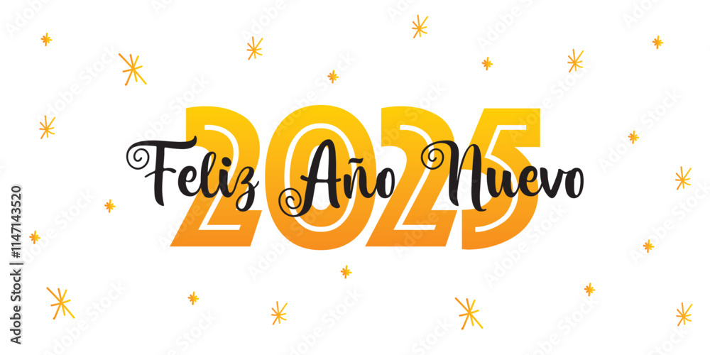 Vector de Stock Sing happy new year 2025 in spanish, feliz año nuevo ...