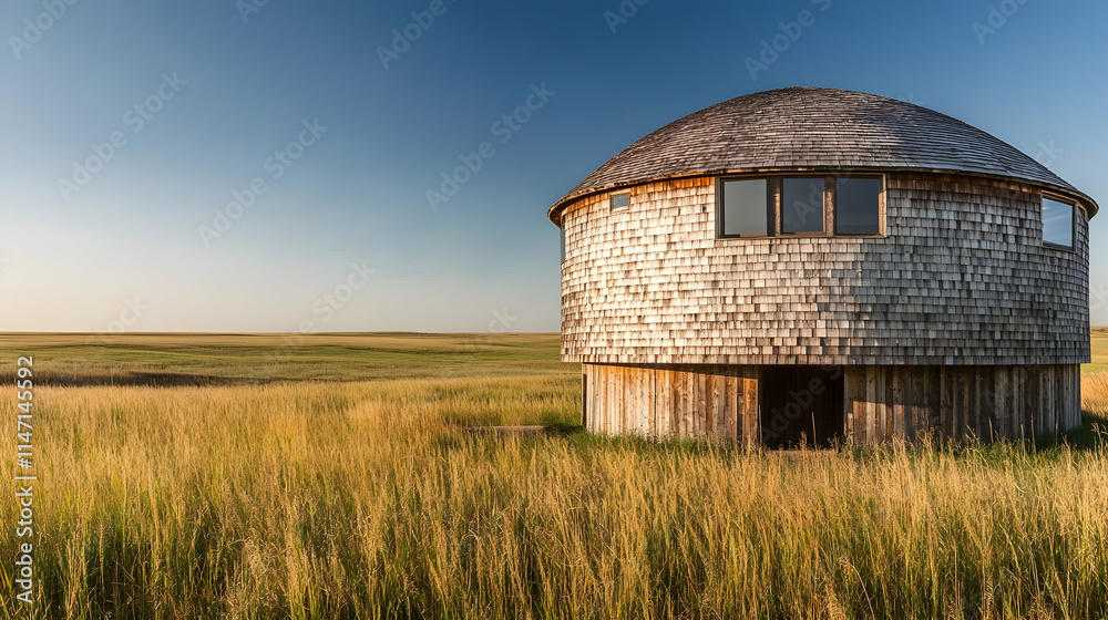 Oklahoma Round Barn with wooden shingles and open prairie views, iconic ...