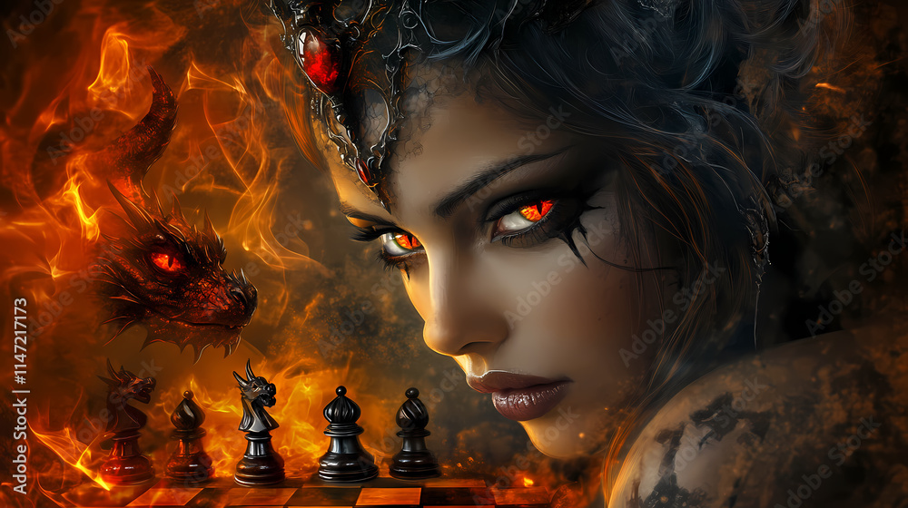 Fiery eyes and timeless face, her whisper gaze, dragonlady in power ...