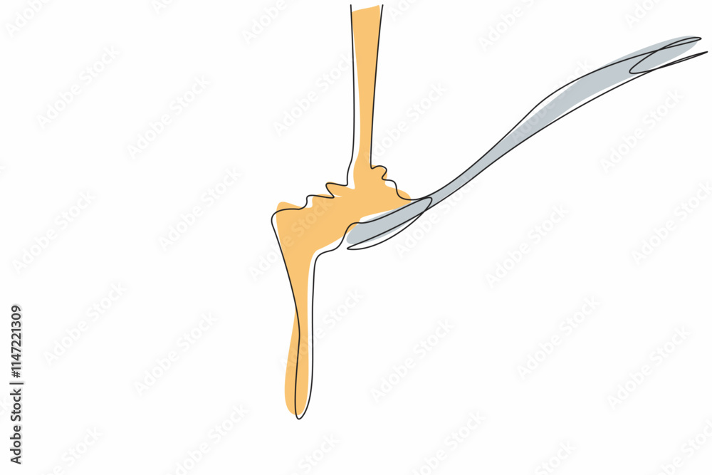 Continuous one line drawing caramel liquid poured into a spoon. Want to ...