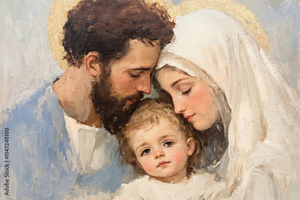 Virgin Mary and Saint Joseph and baby Jesus Christ. Classic oil ...