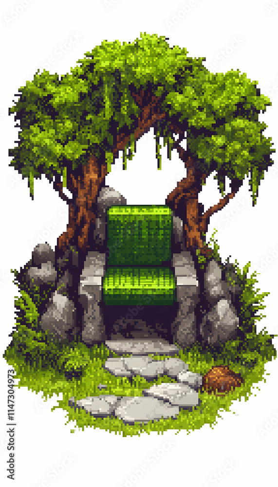Pixel Art Throne Nature Scene Game Design Asset. Stock Illustration ...