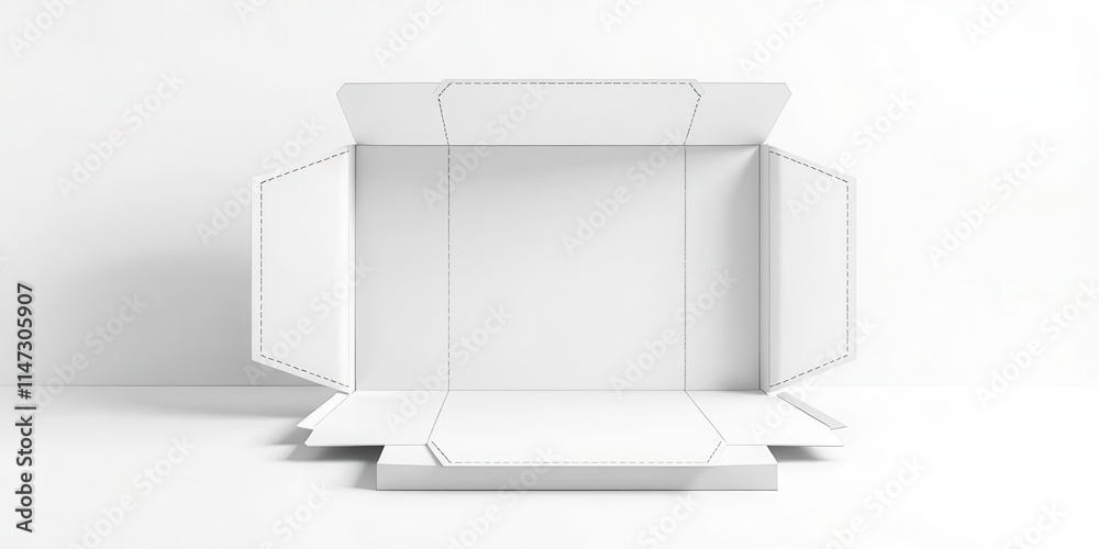 A 3D mockup die cut of a box packaging design with various fold lines ...