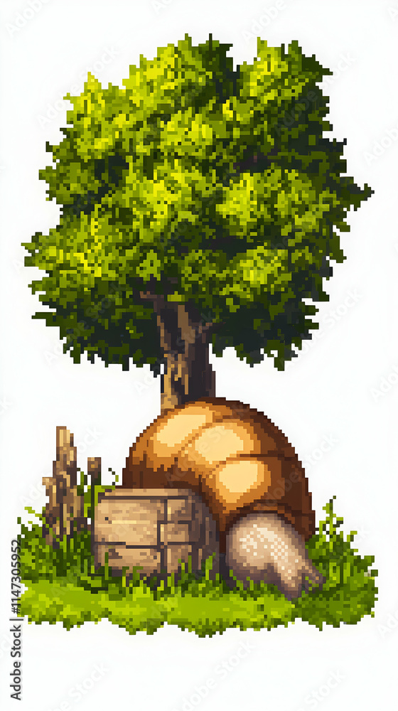 Pixel art tree shelter nature game background design. Stock ...