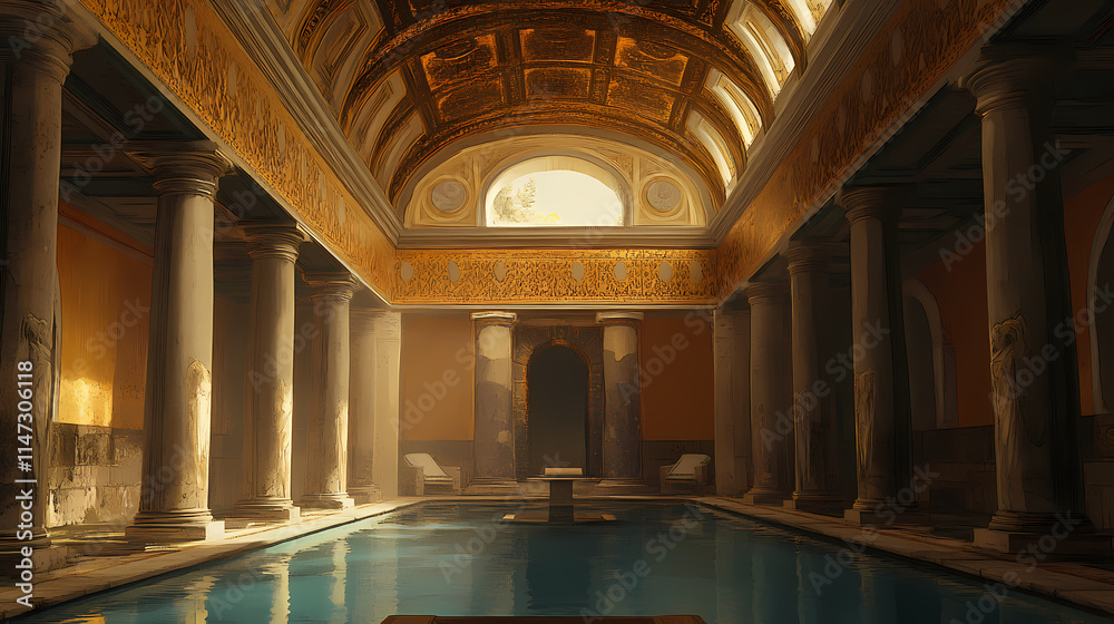 Ceiling of a roman bath house with intricate carvings and moldings ...