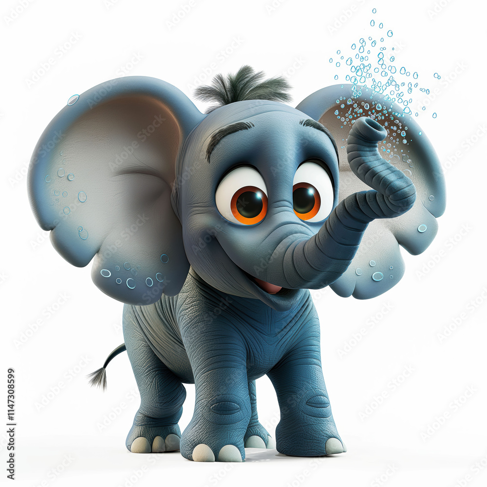 Curious elephant playfully sprays water with trunk in vibrant 3D ...
