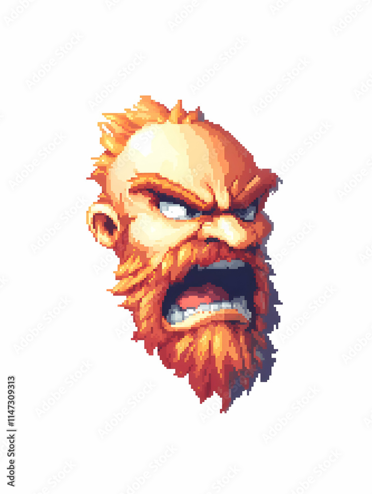 Angry pixel art man face, 8-bit style, game avatar, digital ...