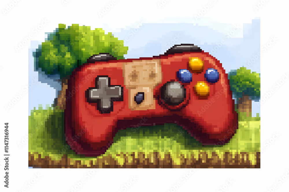 Pixel Art Game Controller in Nature Scene for Gaming App Icon. Stock Illustration | Adobe Stock