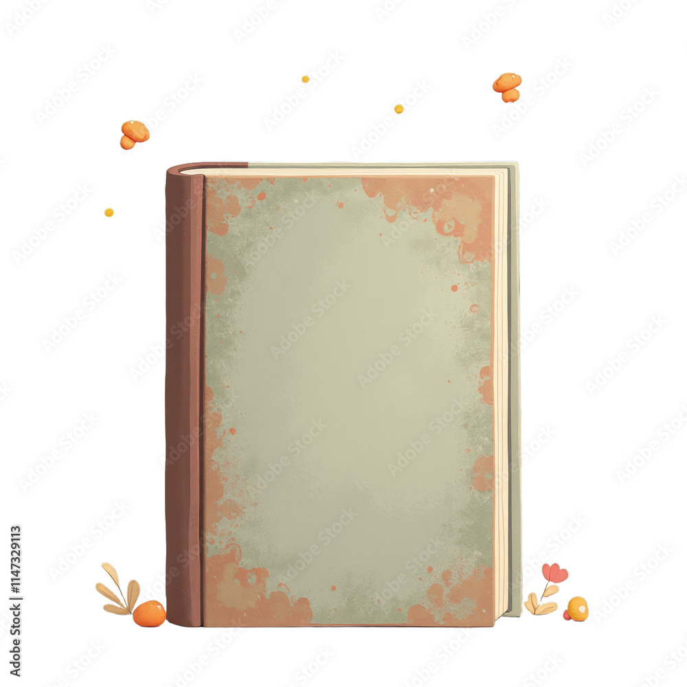 Open book on black background with orange dots and a mushroomlike ...